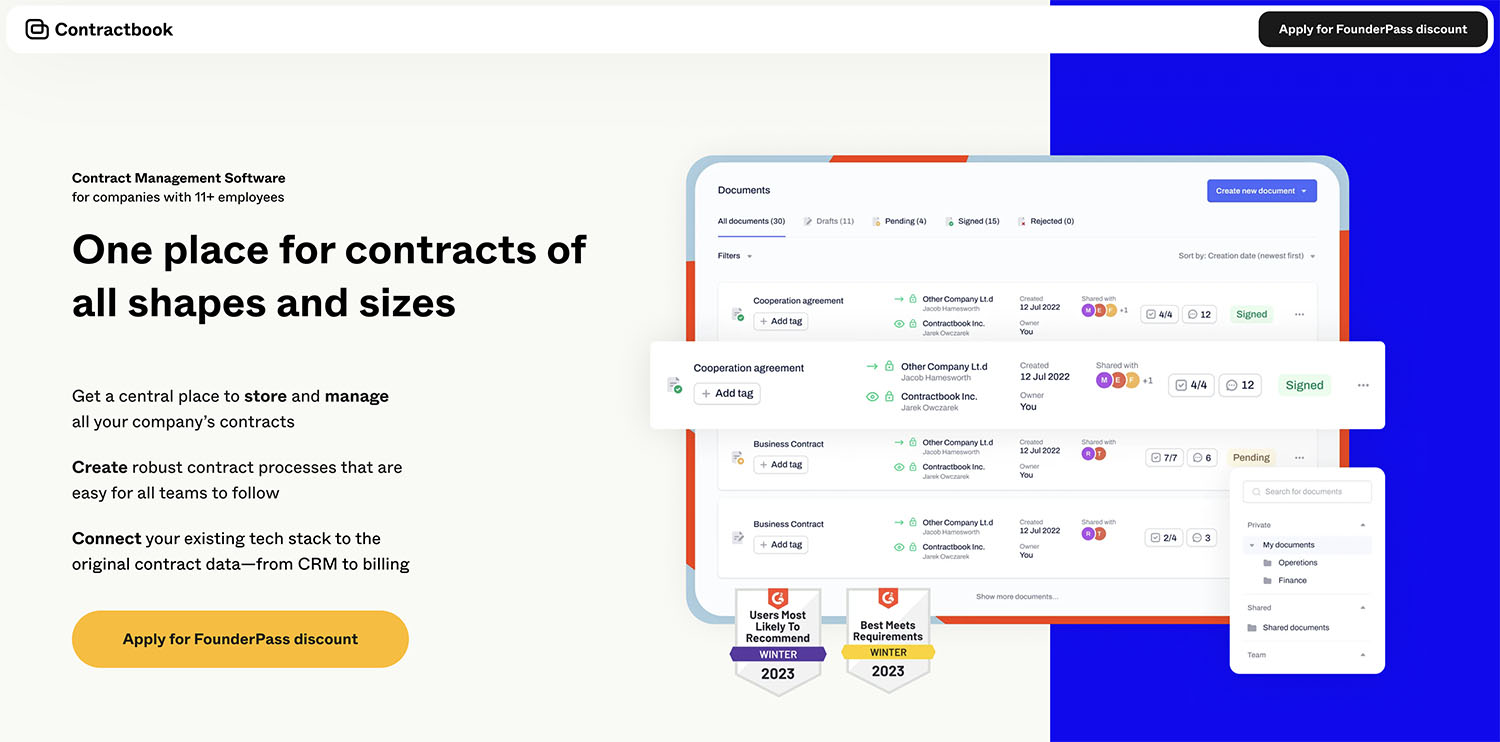 Contractbook 30% Discount & Coupon with FounderPass