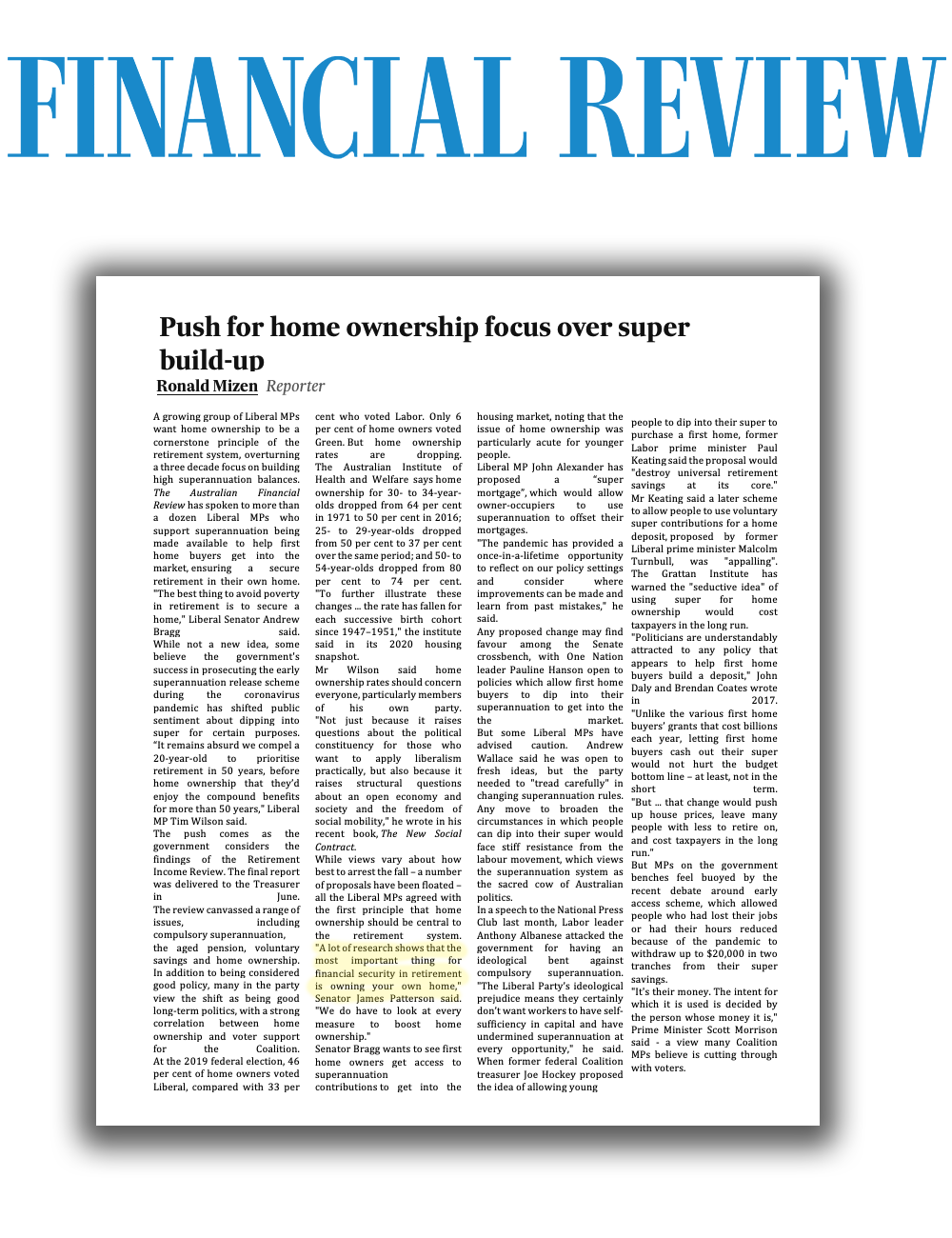 Push for home ownership focus over super build-up