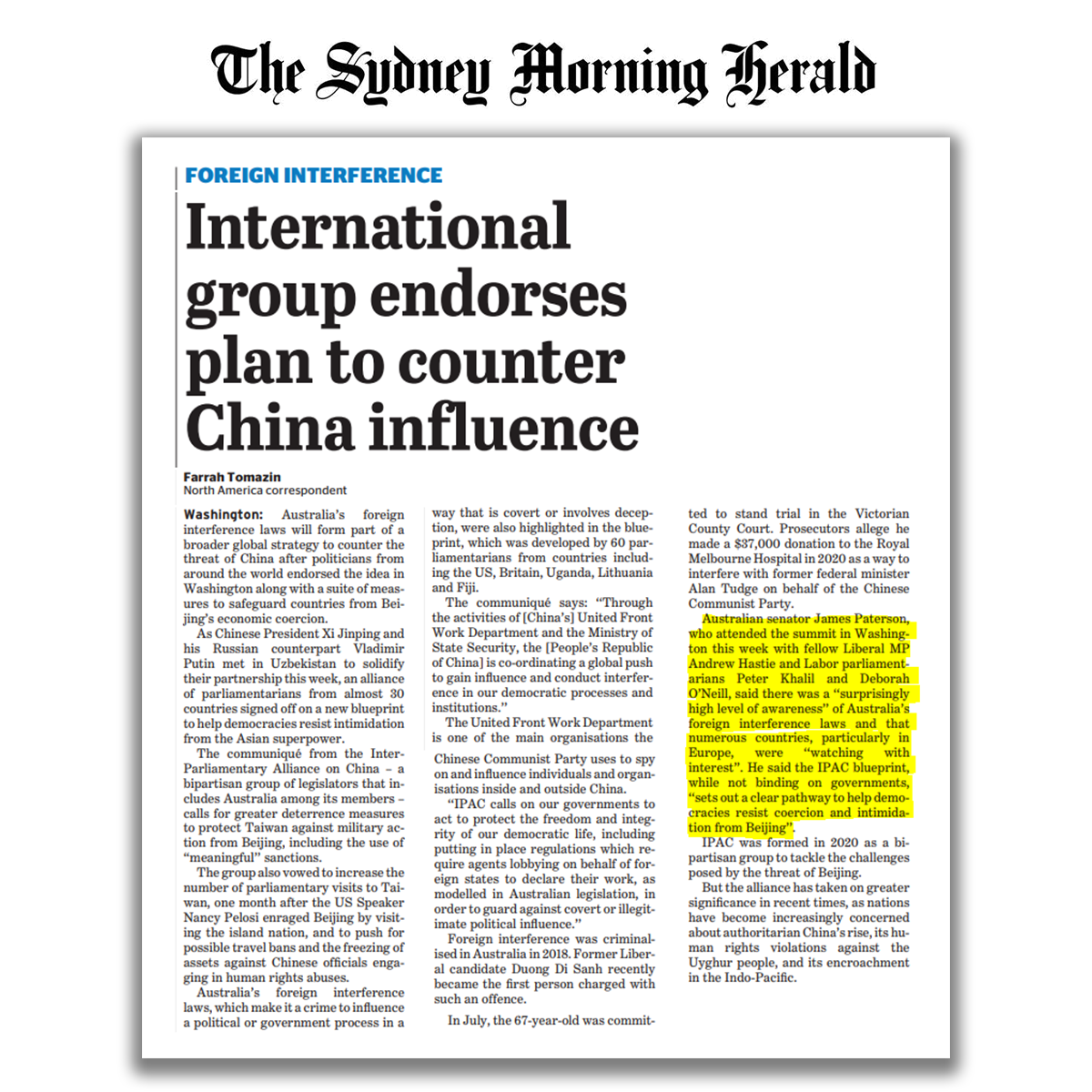 International group endorses plan to counter China influence