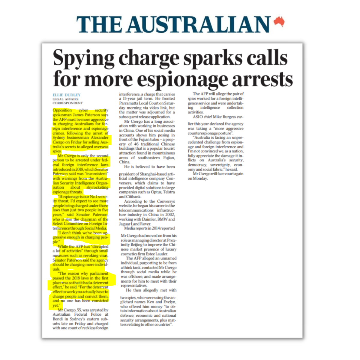 Spying charge sparks call for more espionage arrests