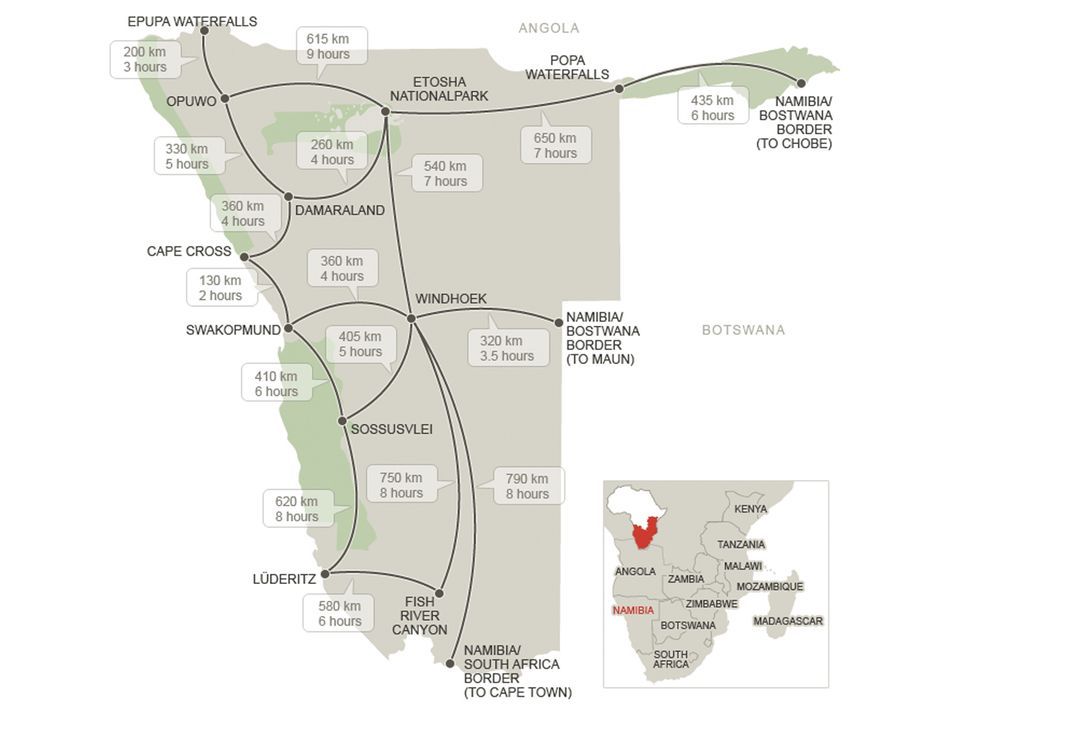 Distances and Driving Times | Namibia Tours & Safaris
