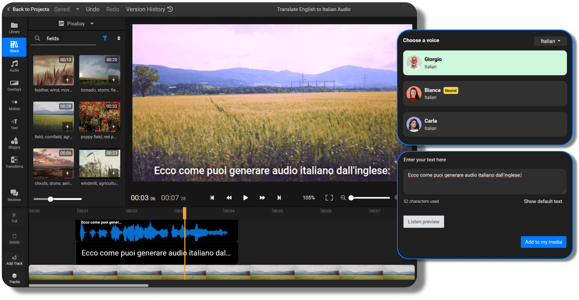 Generate Italian Audio from English | Online Italian Audio | Flixier