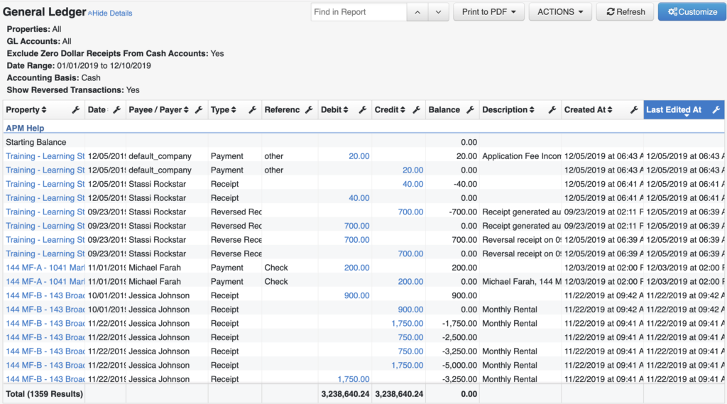 The General Ledger Report and the Property Performance Report in ...