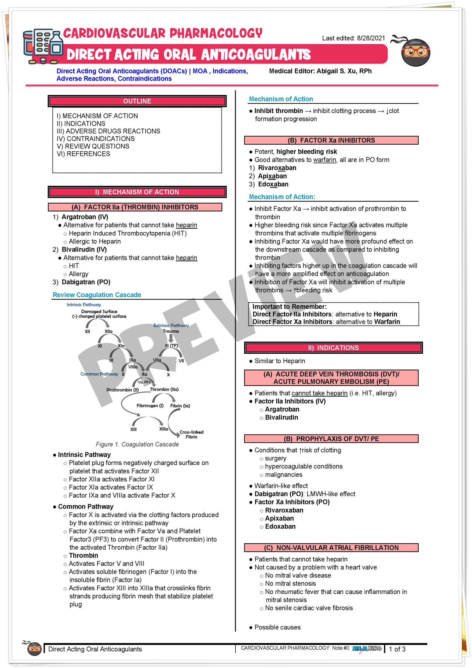 Direct Acting Oral Anticoagulants (DOACs) | MOA , Indications, Adverse ...