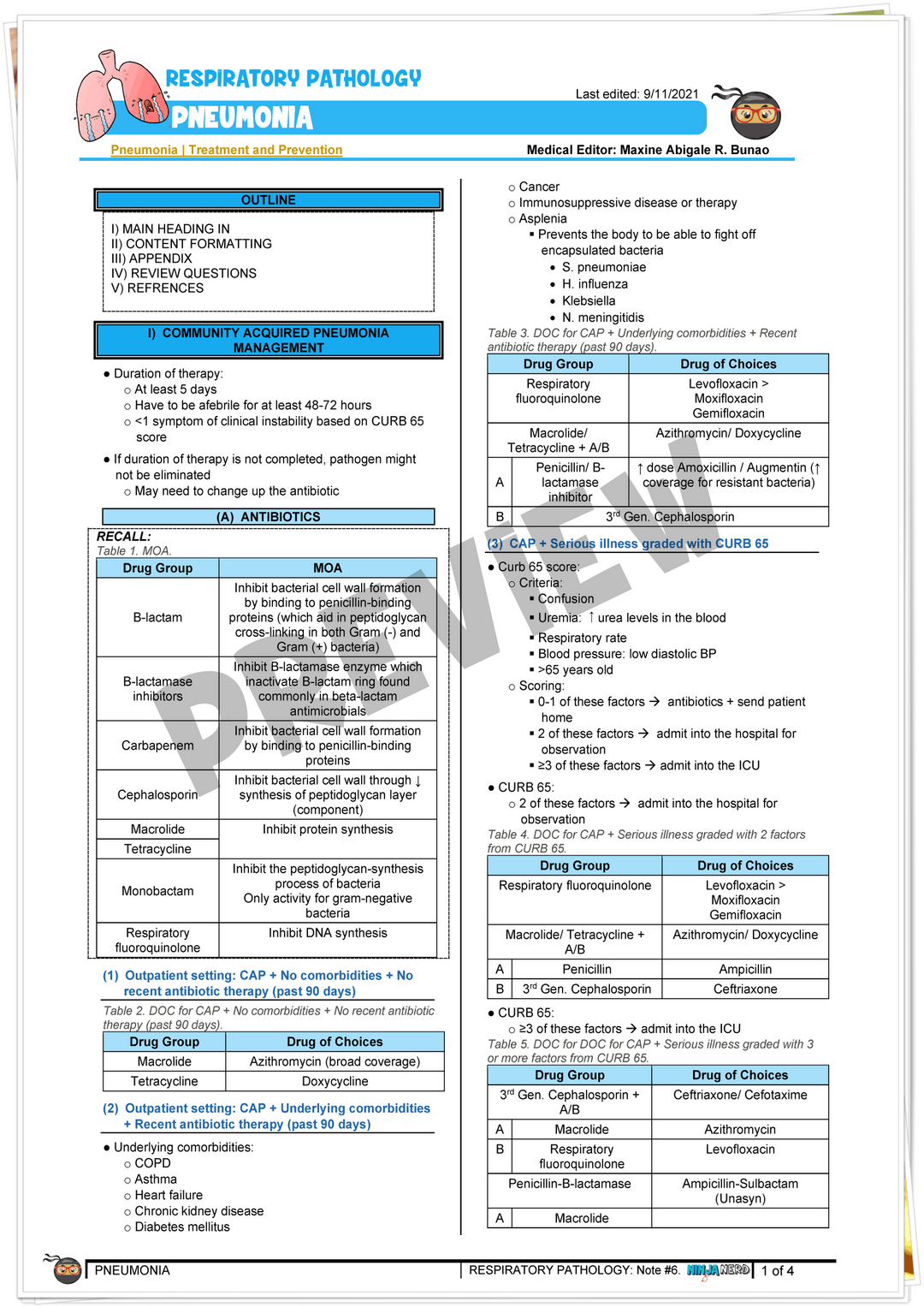 Pneumonia | Treatment and Prevention - Notes - NinjaNerd Medicine