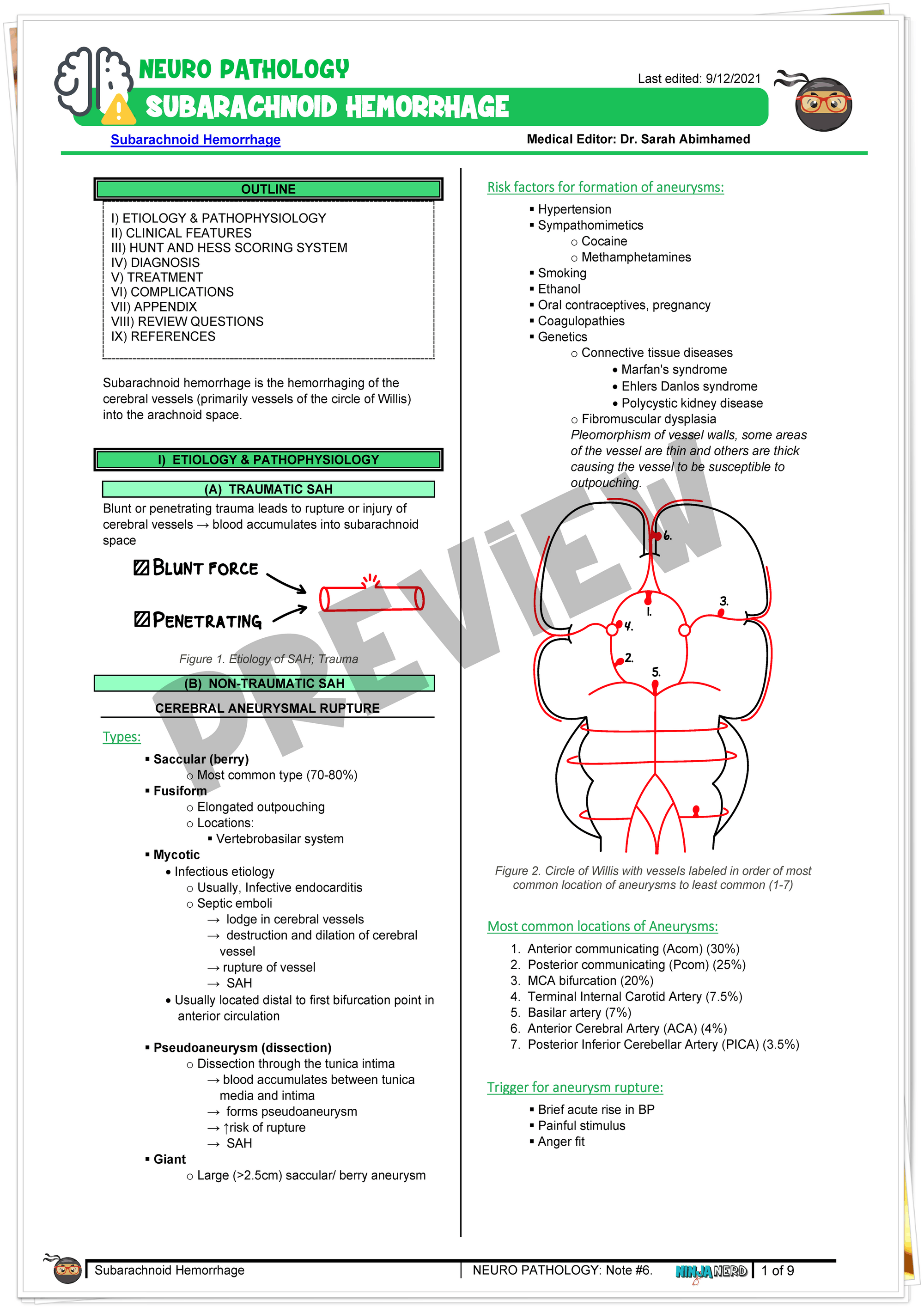 Subarachnoid Hemorrhage | Etiology, Pathophysiology, Clinical Features ...