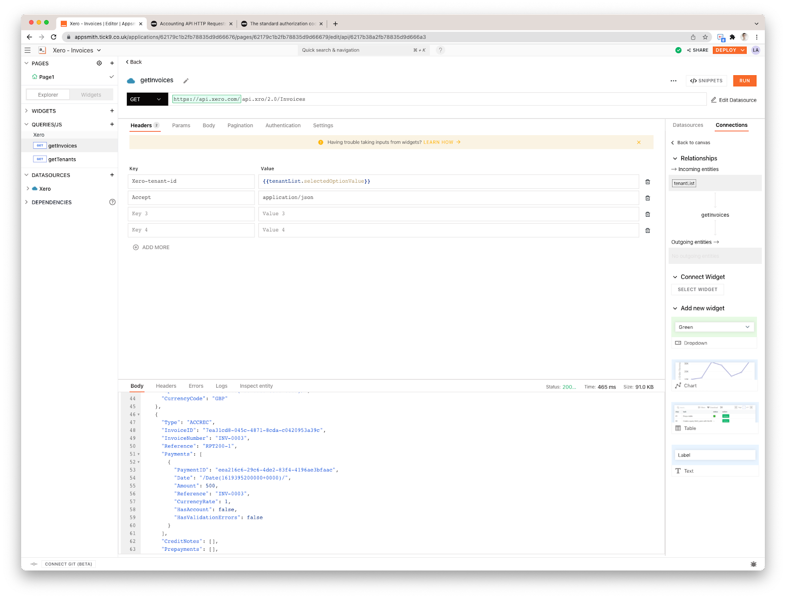 Connect Xero API To Appsmith