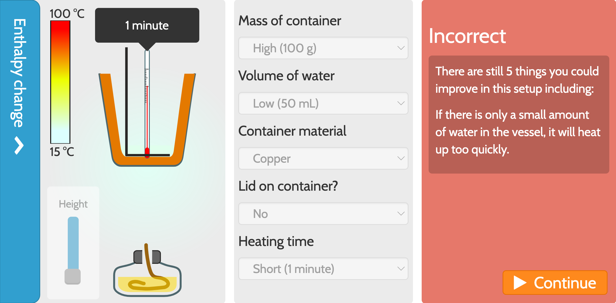 LearnSci LabSim: Calorimeter for Measuring Enthalpy Change of Combustion