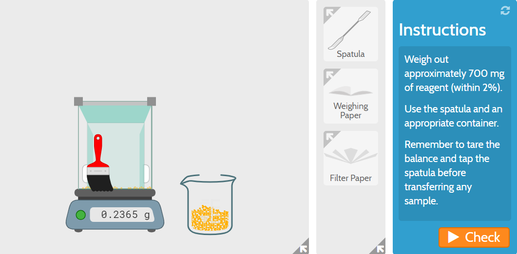 LearnSci LabSim: Weighing with Taring using an Analytical Balance