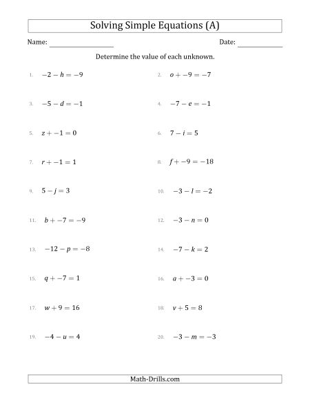 Algebra Worksheets - Math-Drills.com