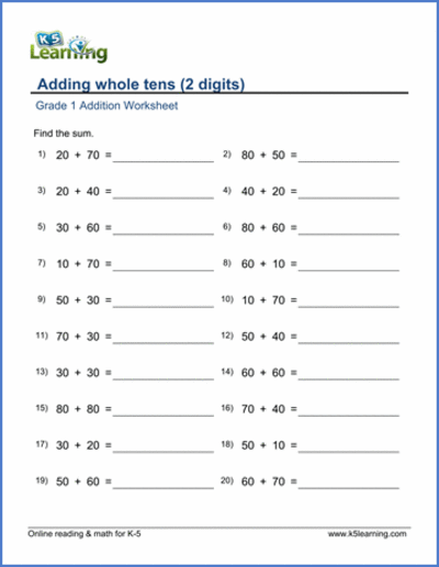 Grade 1 Addition Worksheets K5 Learning
