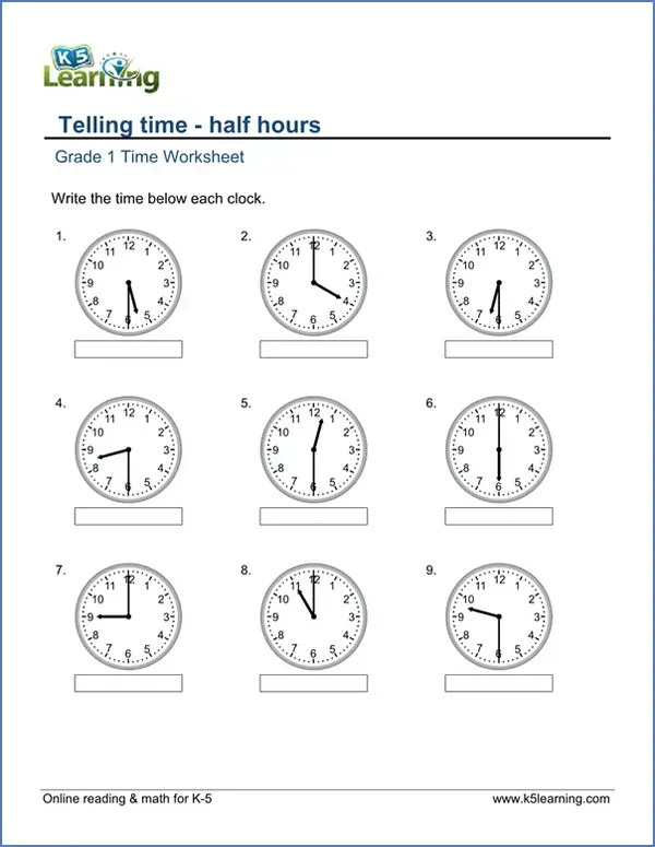 1st Grade Telling Time - K5 Learning