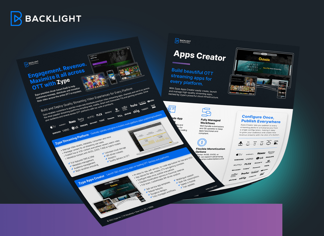 Informational Product Sheets for Backlight Streaming - Designity