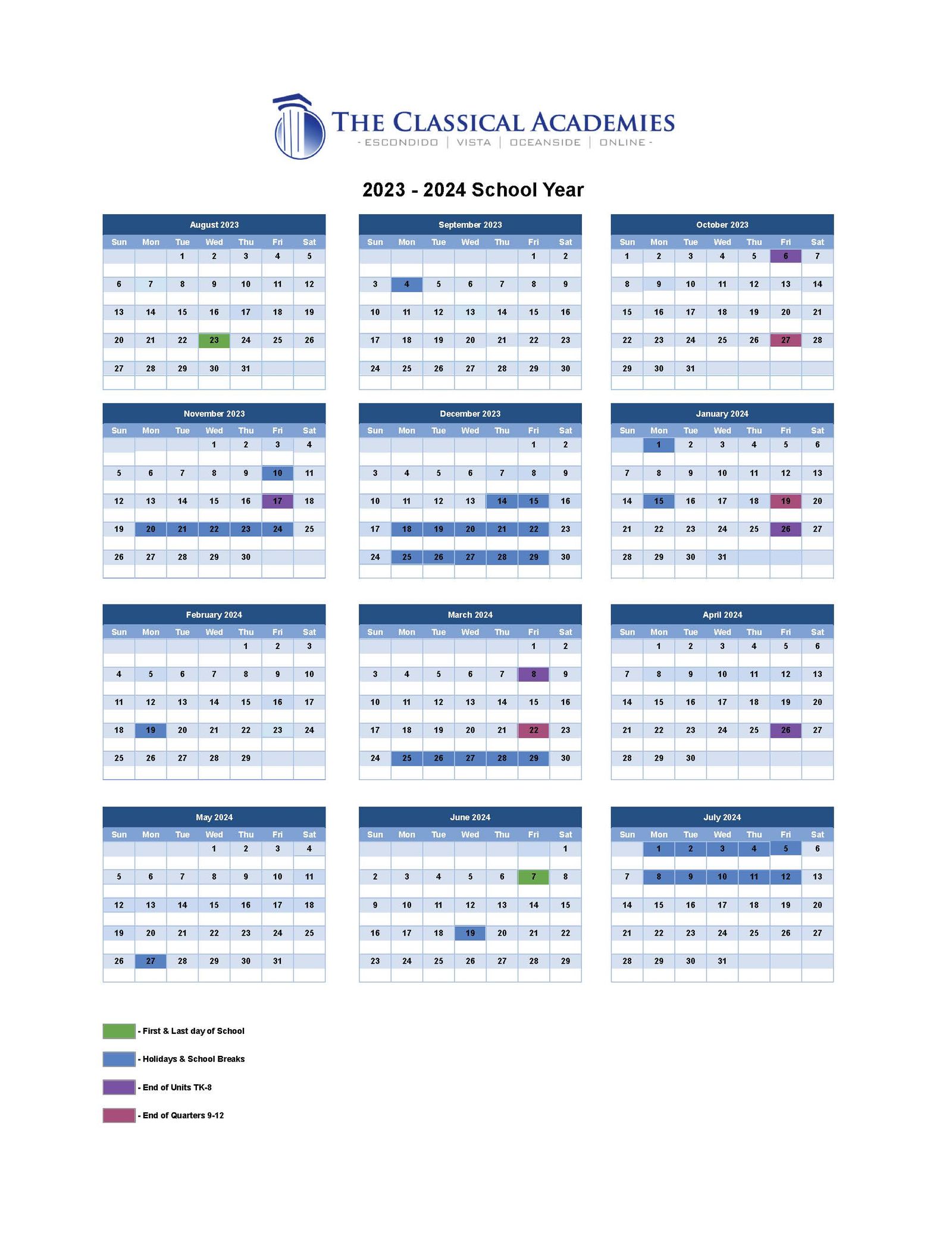 Instructional Calendar