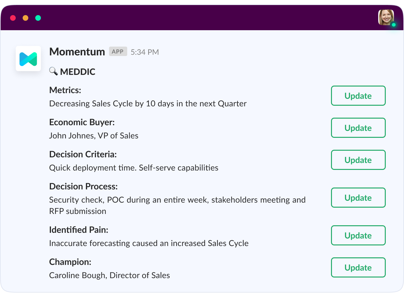 Momentum AI | MEDDIC on Autopilot
