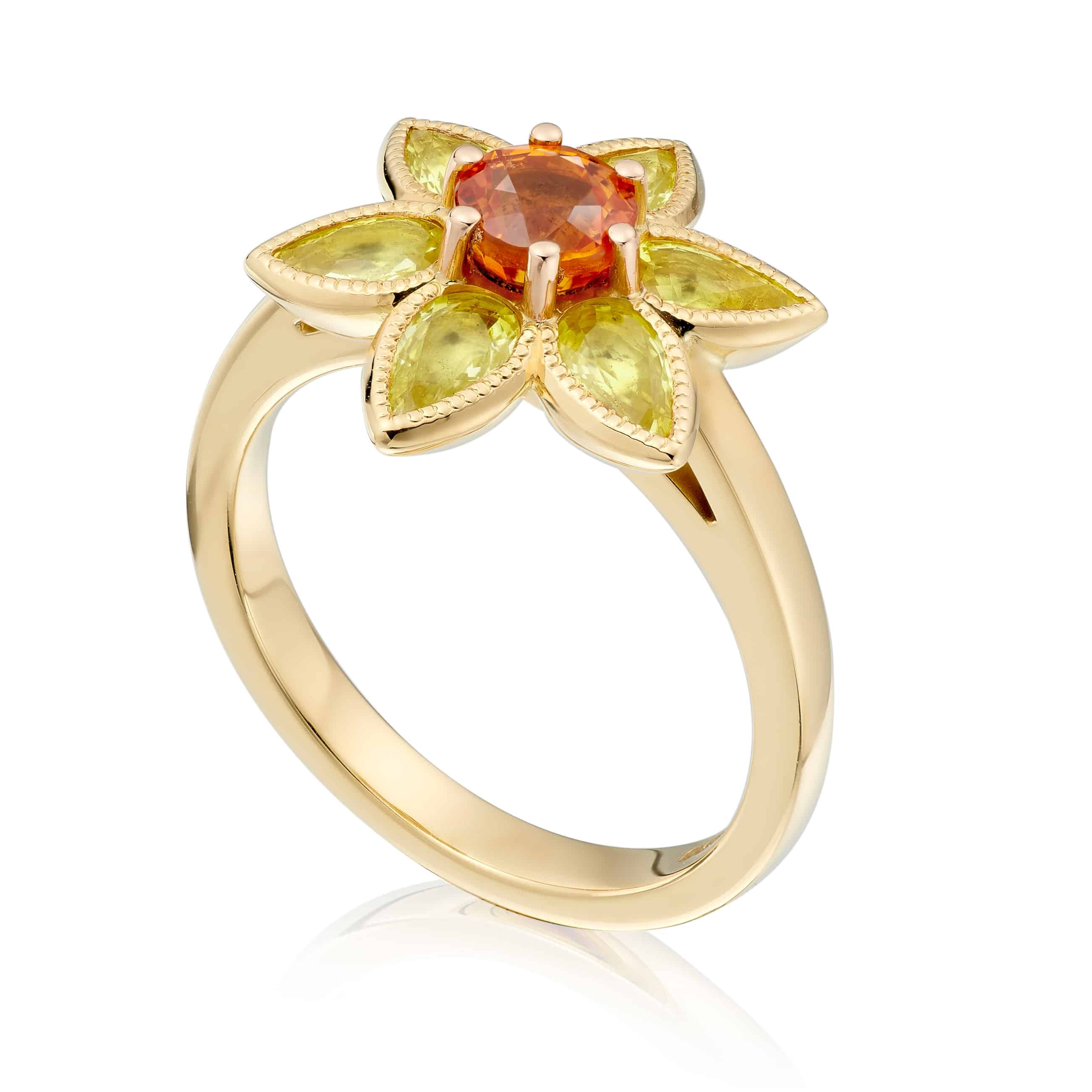 York Daffodil Ring in 18ct Yellow Gold and Sapphires | Bradley's ...
