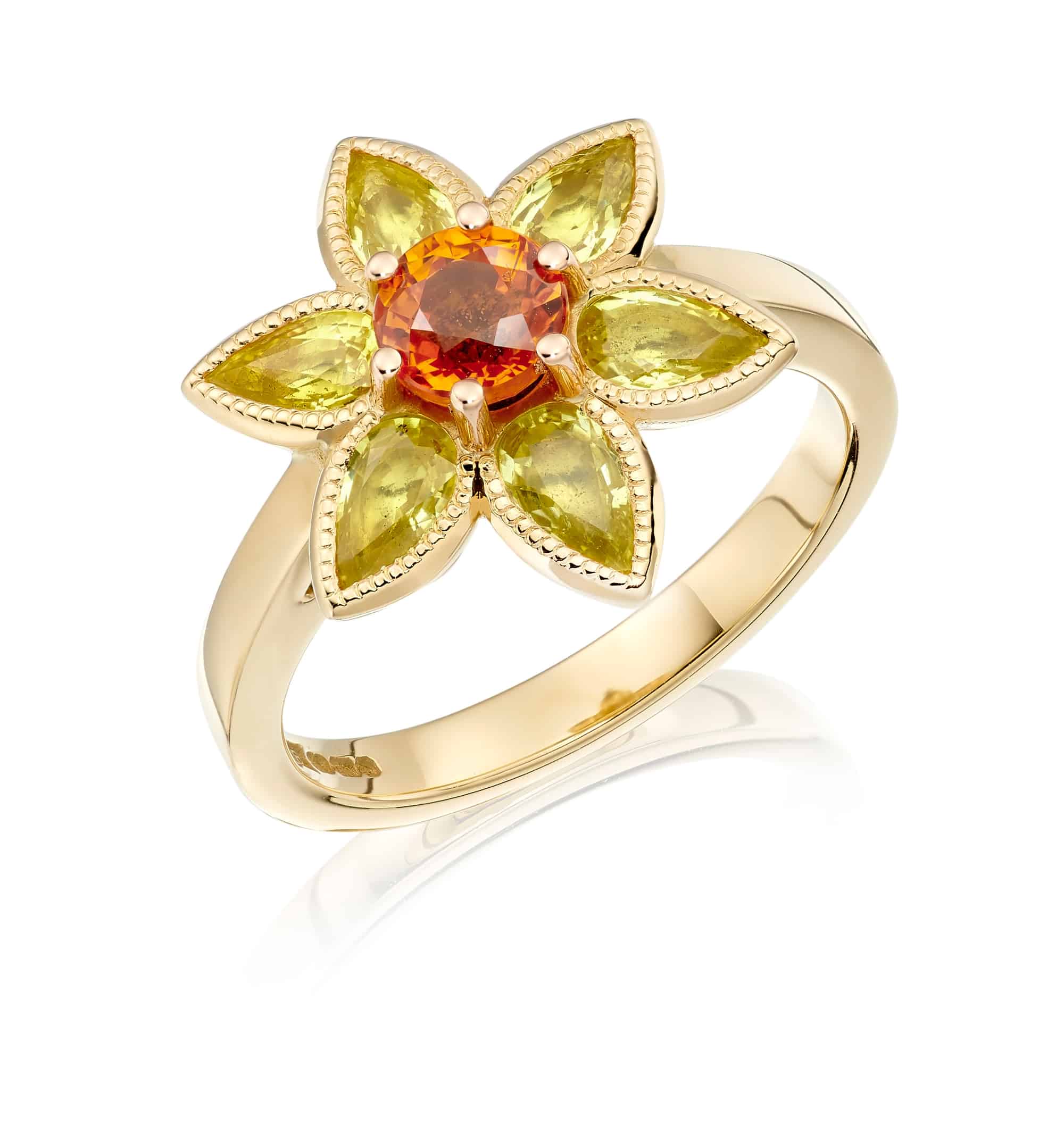 York Daffodil Ring in 18ct Yellow Gold and Sapphires | Bradley's ...