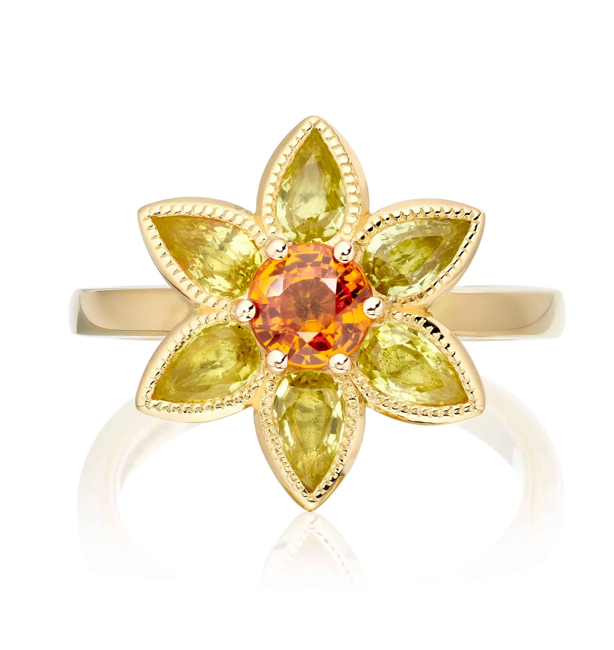 York Daffodil Ring in 18ct Yellow Gold and Sapphires | Bradley's ...