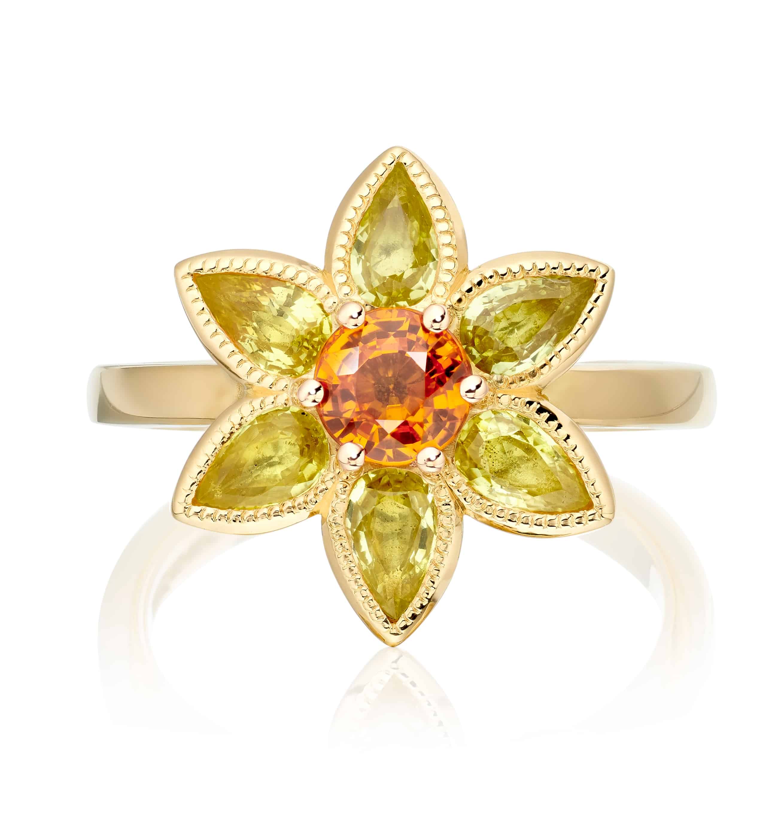 York Daffodil Ring in 18ct Yellow Gold and Sapphires | Bradley's ...