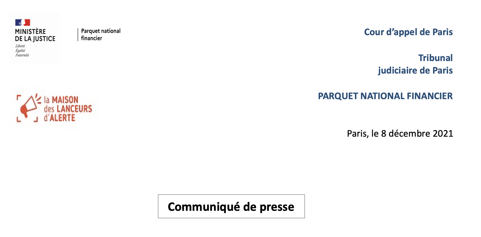 Protocole d'accord entre le PNF et la Maison des Lanceurs d'Alerte pour ...