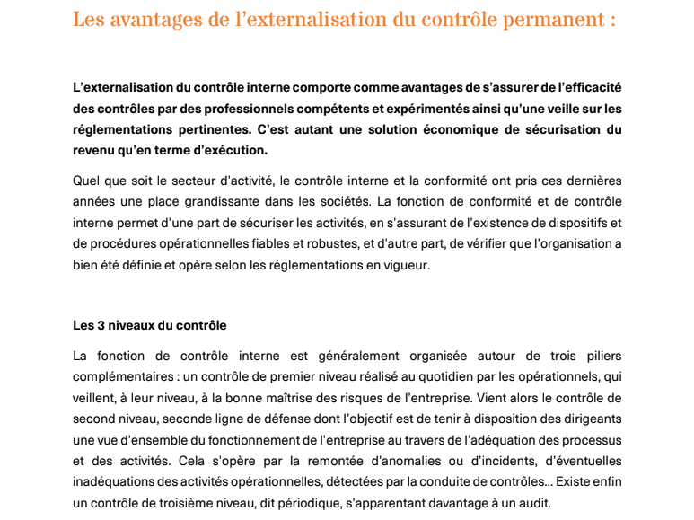 Les avantages de l’externalisation du contrôle permanent / Duff ...