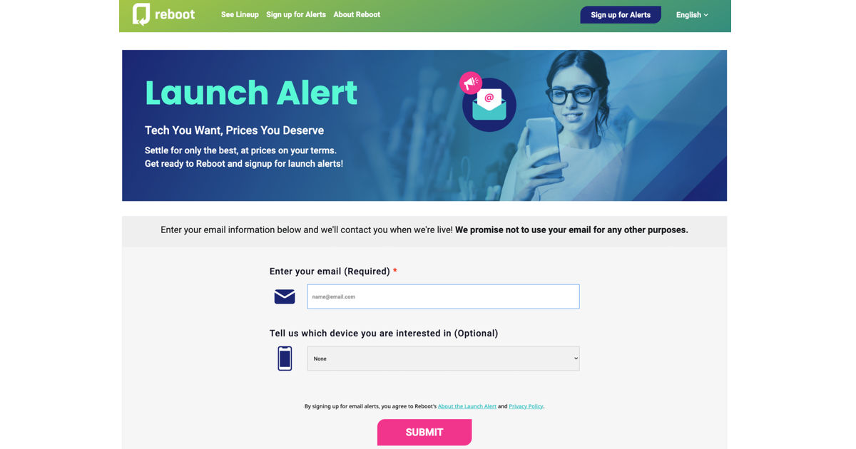 Reboot - Service Launch Alert Signup