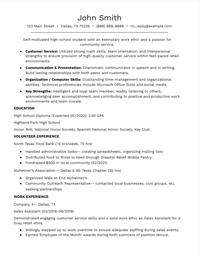 High School Resume Examples