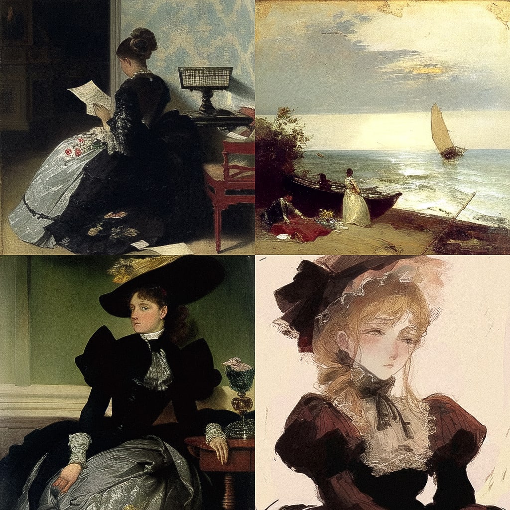 Alfred Stevens Midjourney style | Andrei Kovalev's Midlibrary 2.0