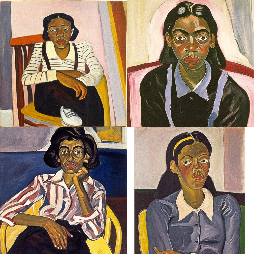 Alice Neel Midjourney style | Andrei Kovalev's Midlibrary 2.0