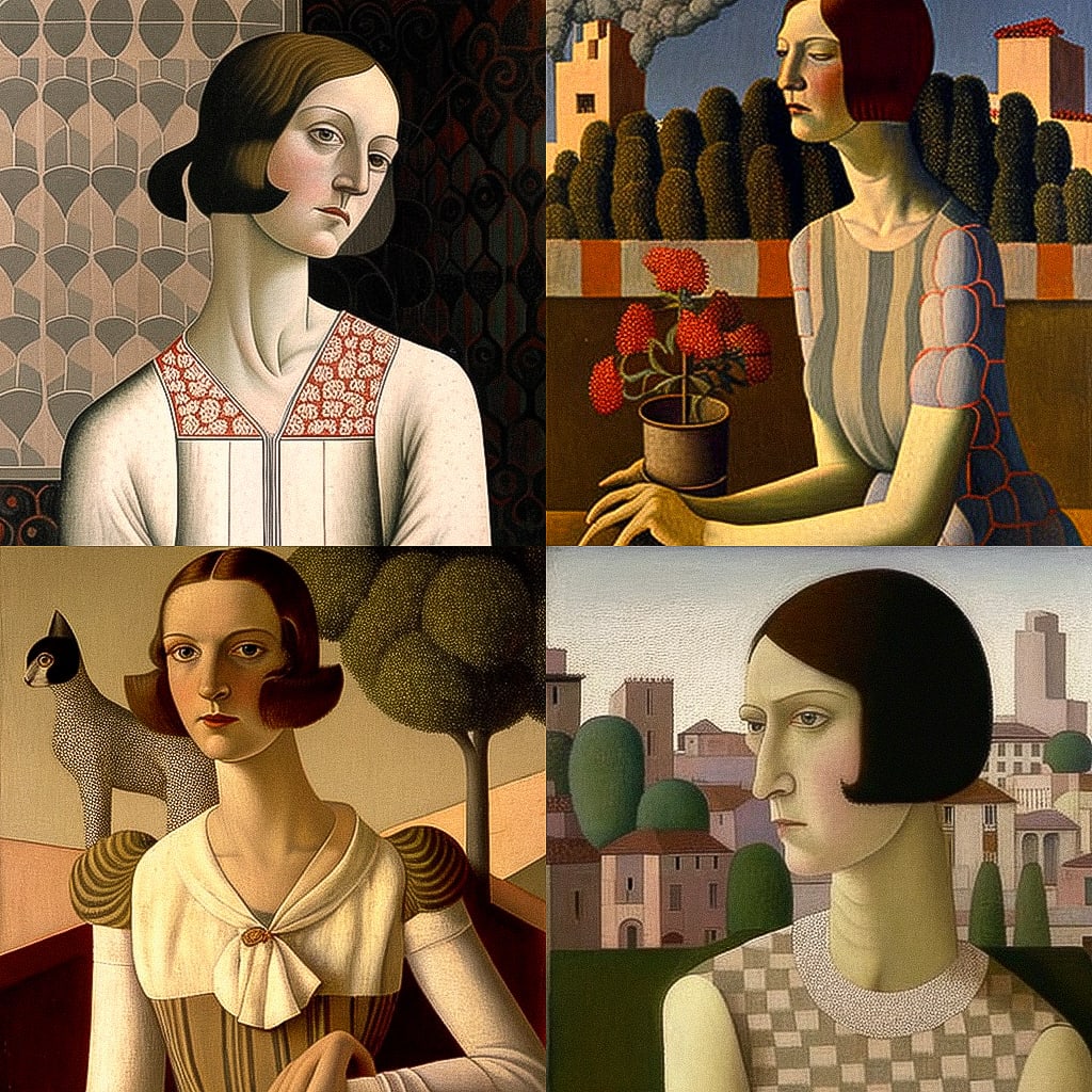 Felice Casorati Midjourney style | Andrei Kovalev's Midlibrary 2.0