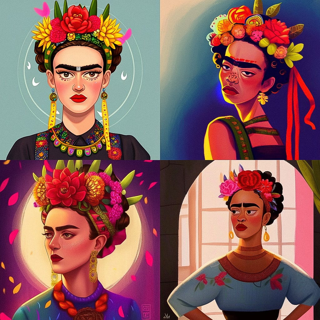 Frida Kahlo Midjourney style | Andrei Kovalev's Midlibrary 2.0