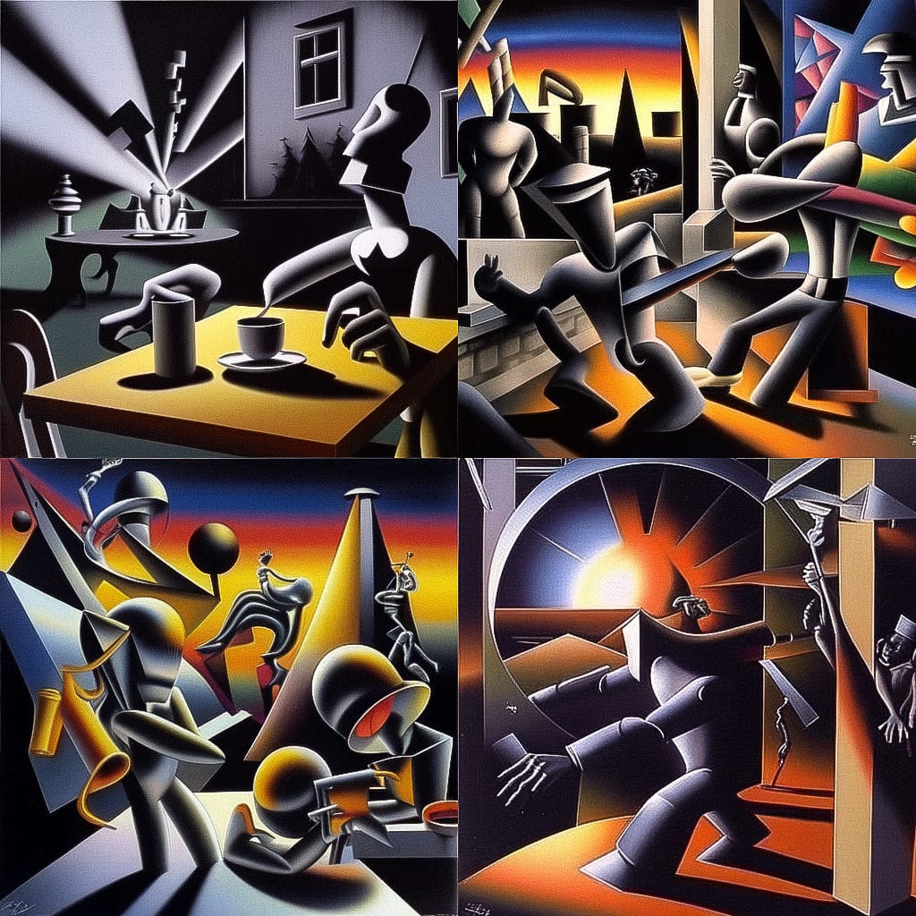 Mark Kostabi Midjourney style | Andrei Kovalev's Midlibrary 2.0