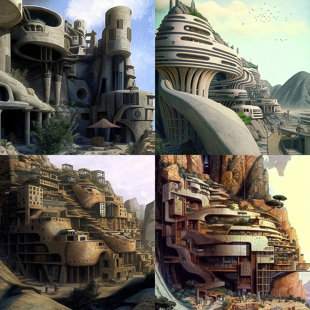 Paolo Soleri Midjourney style | Andrei Kovalev's Midlibrary 2.0