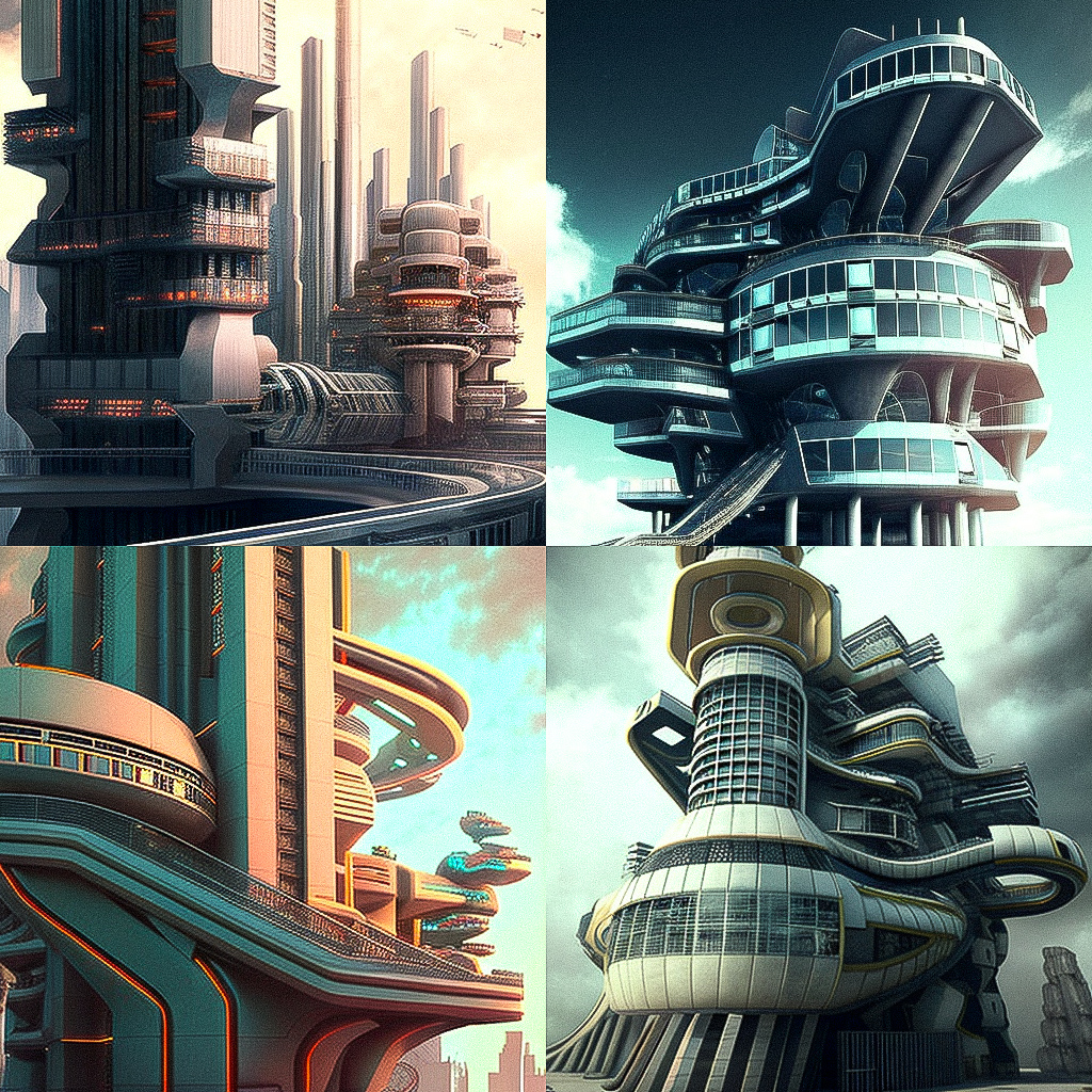 Neofuturist architecture Midjourney style | Andrei Kovalev's Midlibrary 2.0