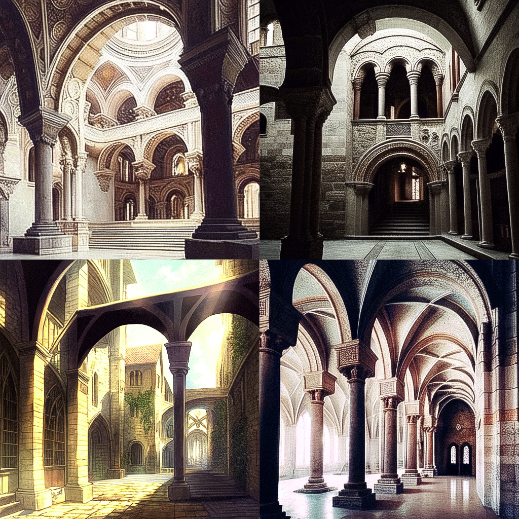 Romanesque architecture Midjourney style | Andrei Kovalev's Midlibrary 2.0