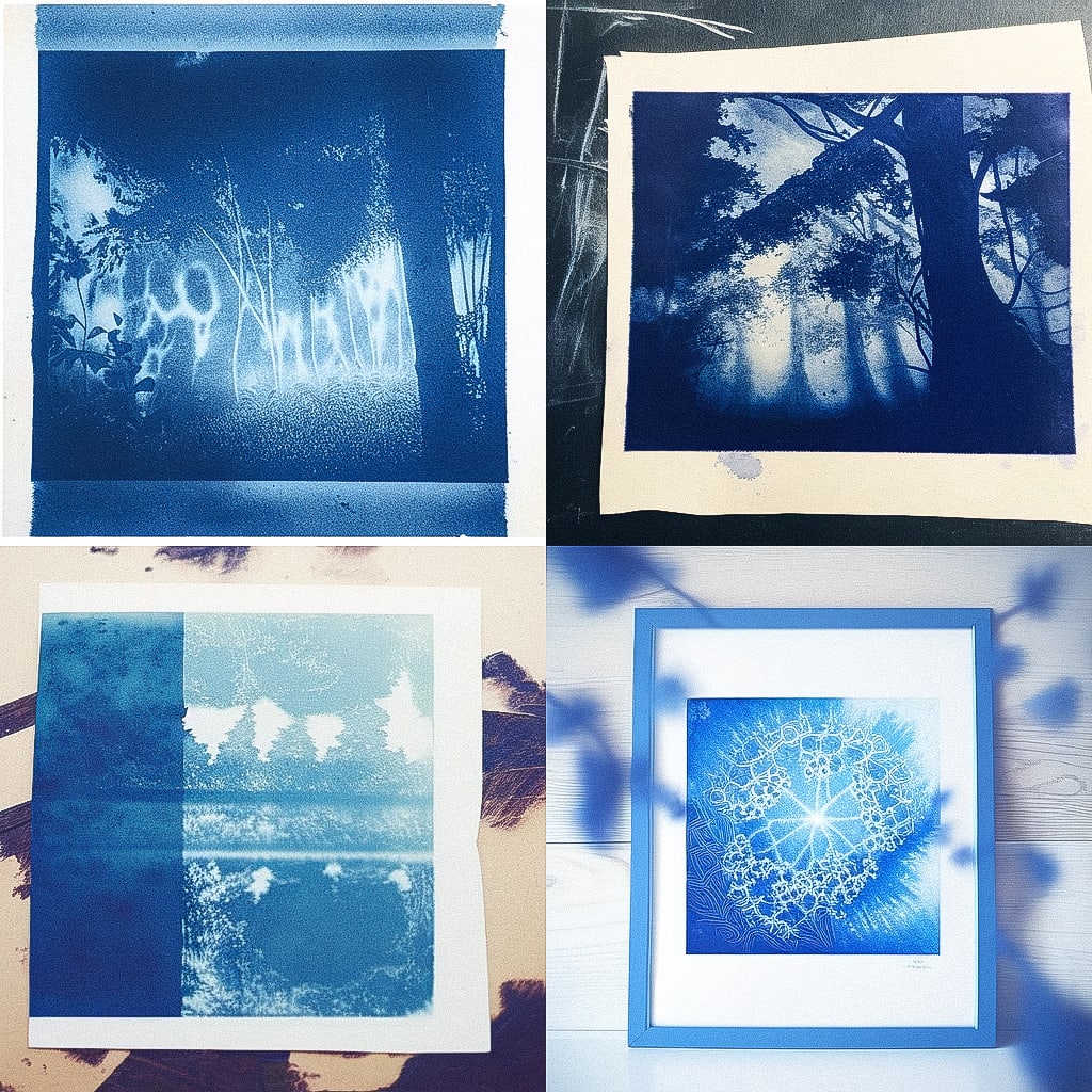Cyanotype print Midjourney style | Andrei Kovalev's Midlibrary 2.0