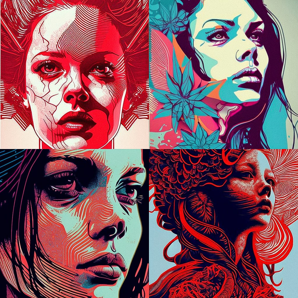 Screenprint Midjourney style | Andrei Kovalev's Midlibrary 2.0