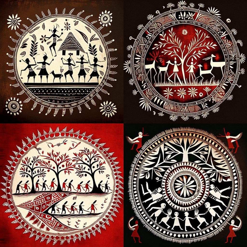 Warli painting Midjourney style | Andrei Kovalev's Midlibrary 2.0