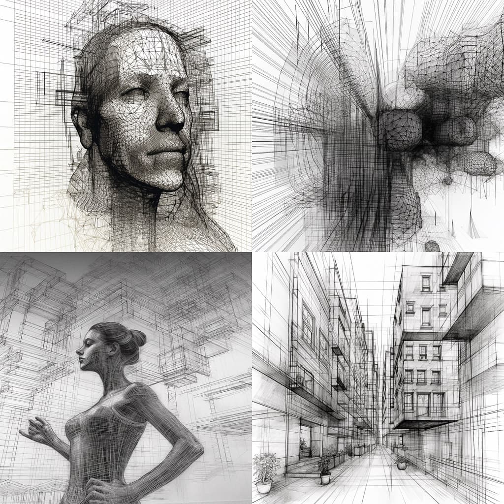 Wireframe drawing Midjourney style | Andrei Kovalev's Midlibrary 2.0