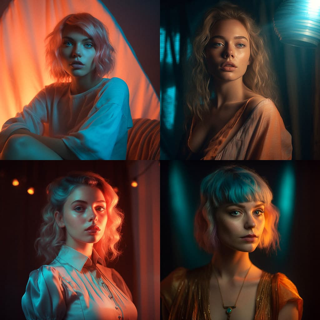 Portrait shot with peach and cyan lighting Midjourney style | Andrei ...