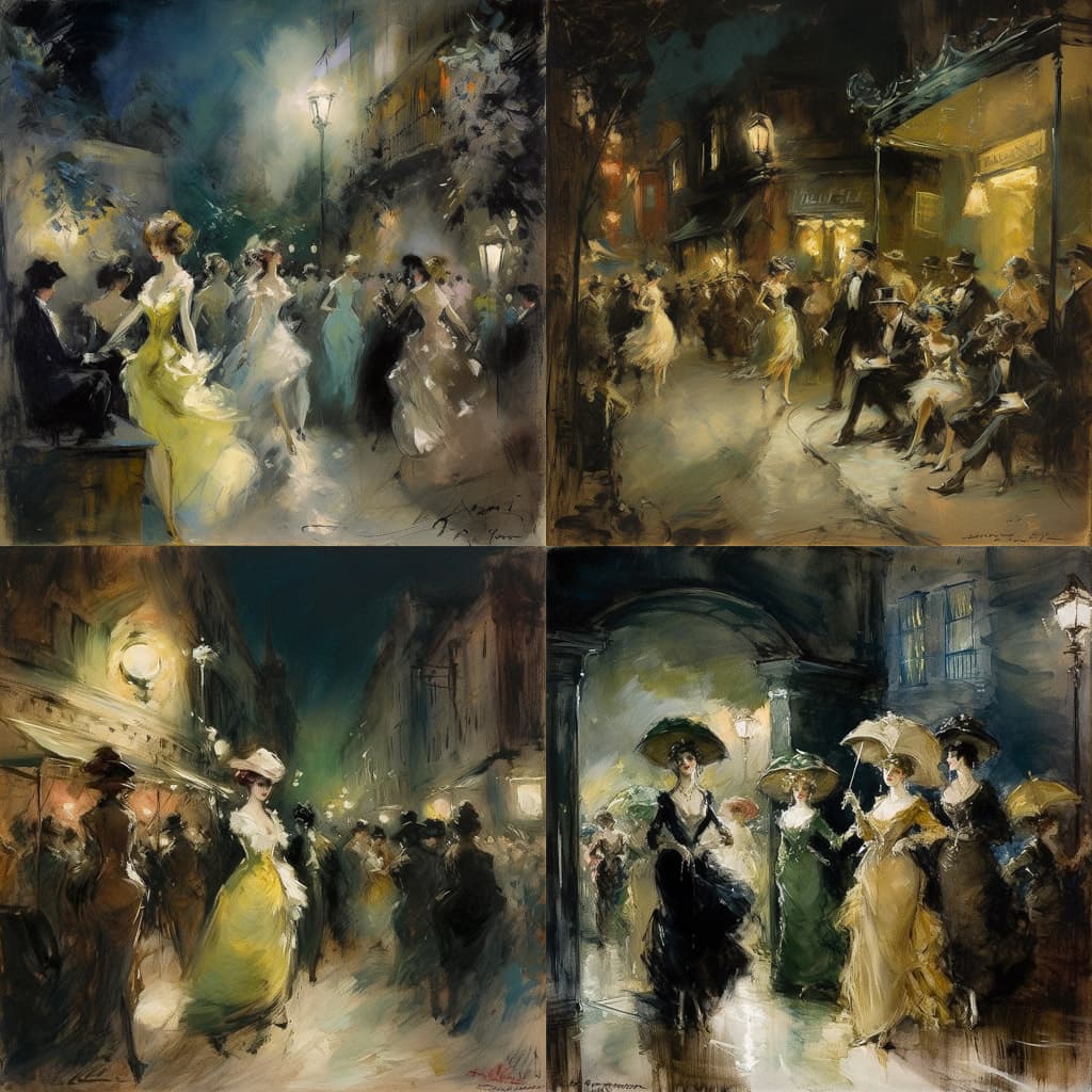 Everett Shinn Midjourney style | Andrei Kovalev's Midlibrary 2.0