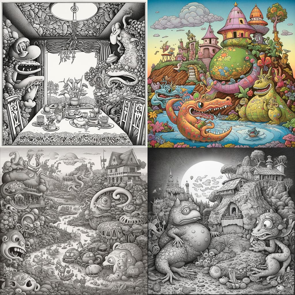 Jim Woodring Midjourney style | Andrei Kovalev's Midlibrary 2.0