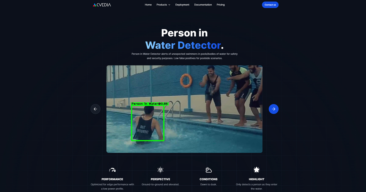 Person in Water Detector | CVEDIA | AI Video Analytics for any hardware
