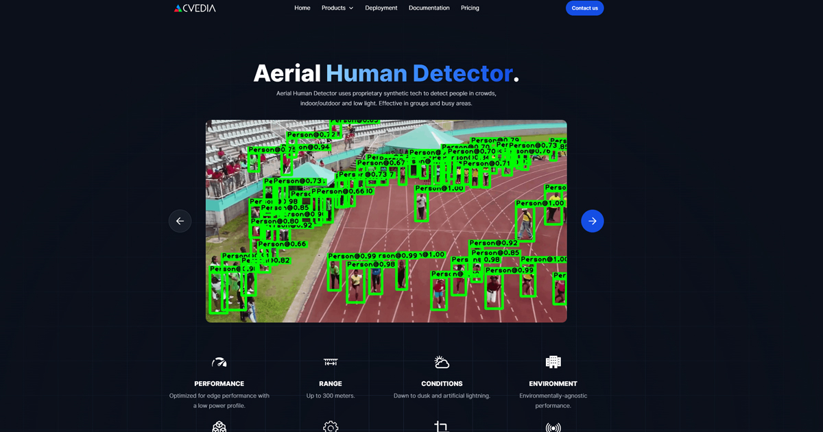 Aerial Human Detector | CVEDIA | AI Video Analytics for any hardware