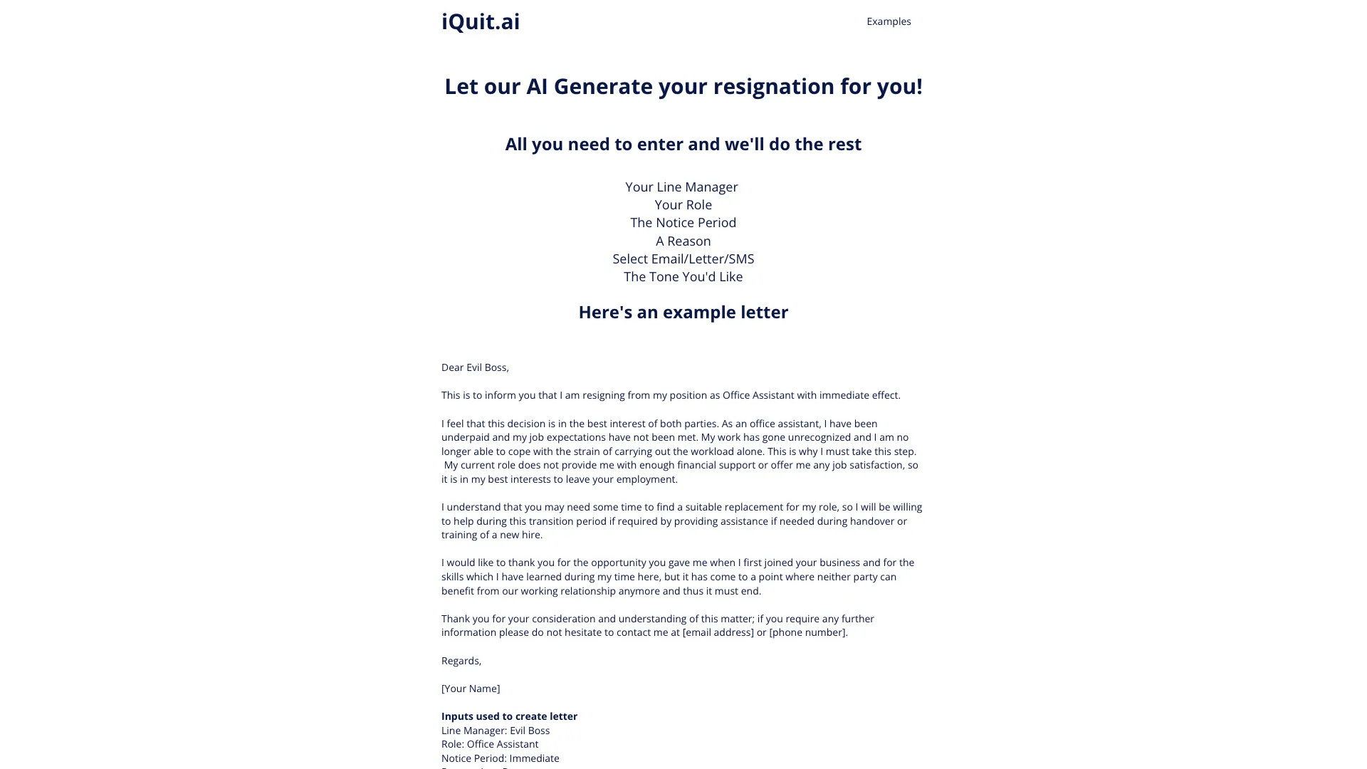 Resign with AI Generated Resignation Letter - iQuit