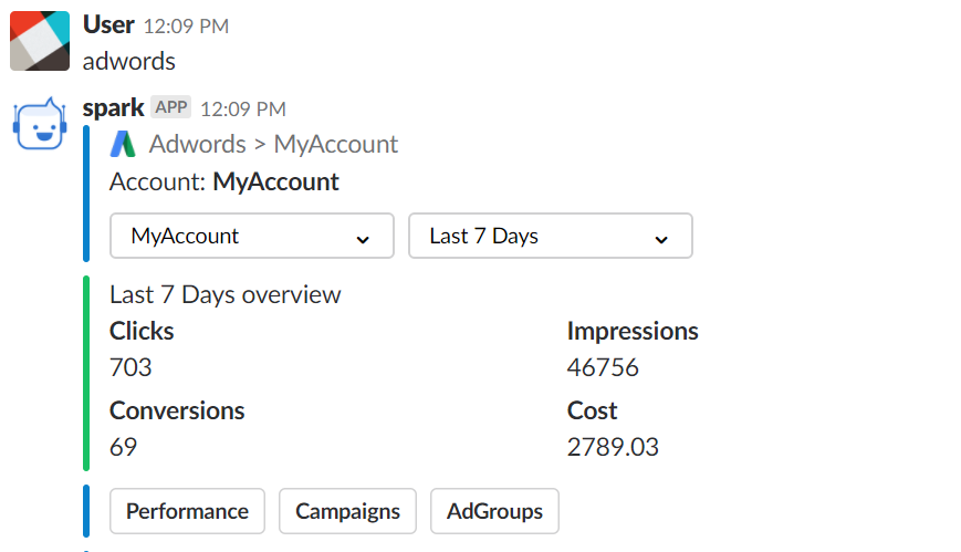 Spark - Ad Reporting Assistant on Slack | ReportGarden