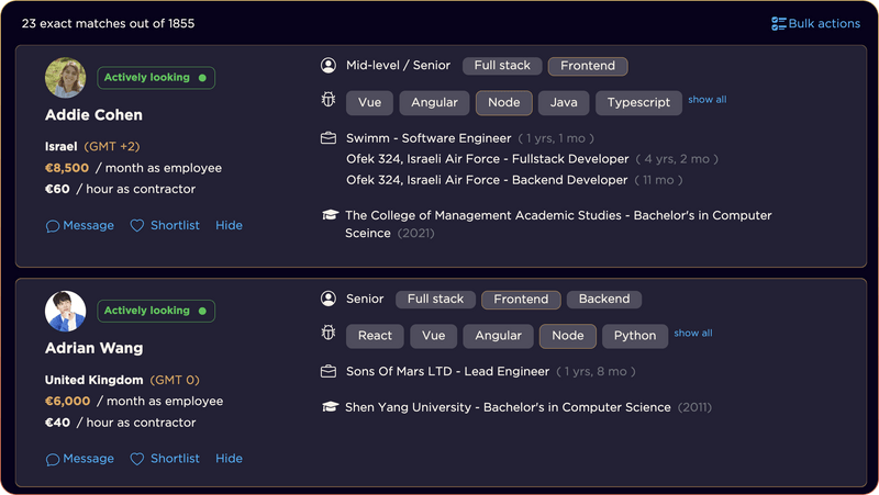 Hire tech talent quickly. No commissions.