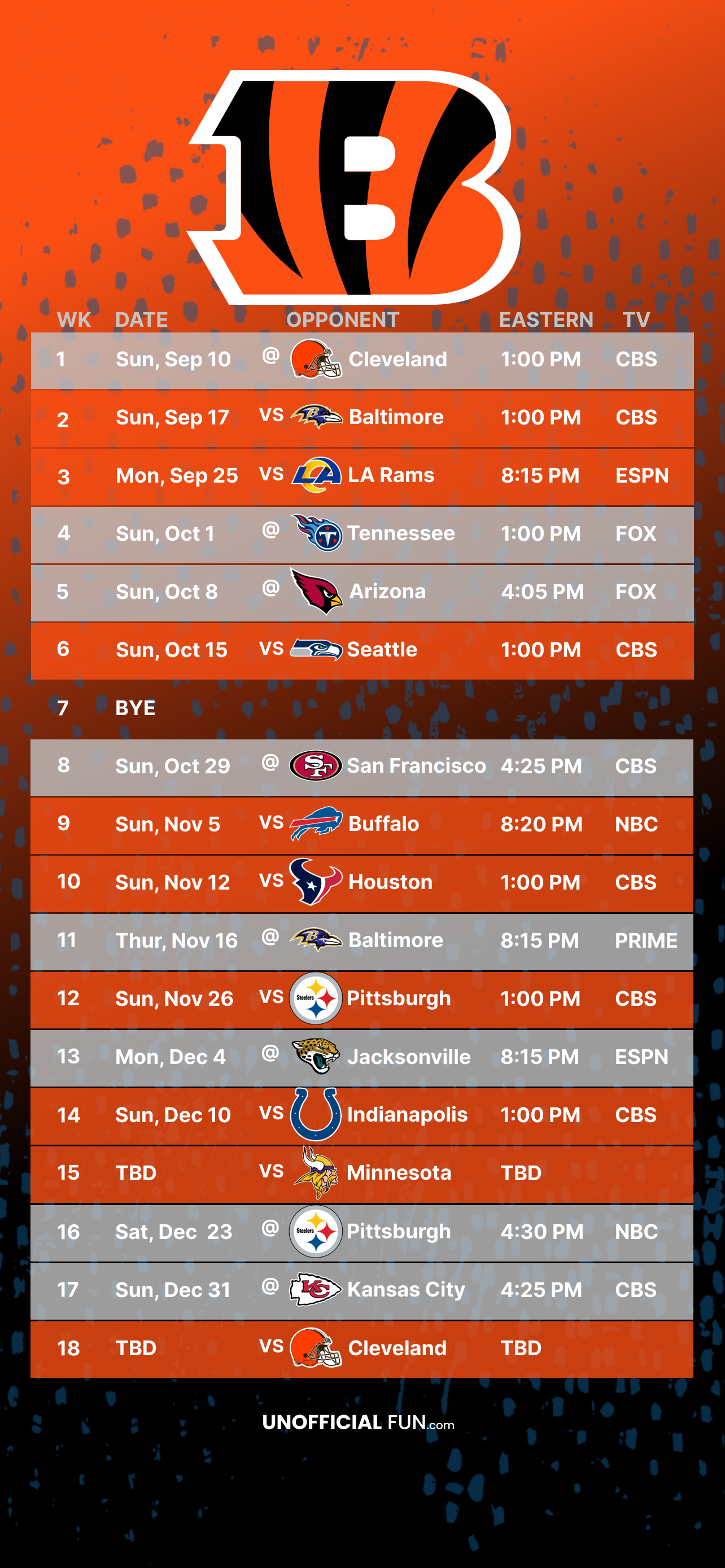 Cincinnati Bengals Wallpaper Schedule for your Lock Screen