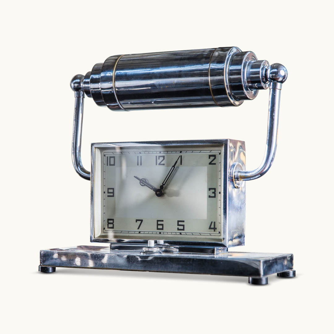 Metal and Glass Art Deco Table Lamp with Clock | HasModern