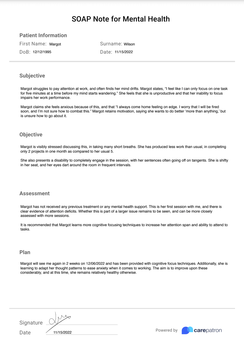 Sample Psychiatric Soap Note